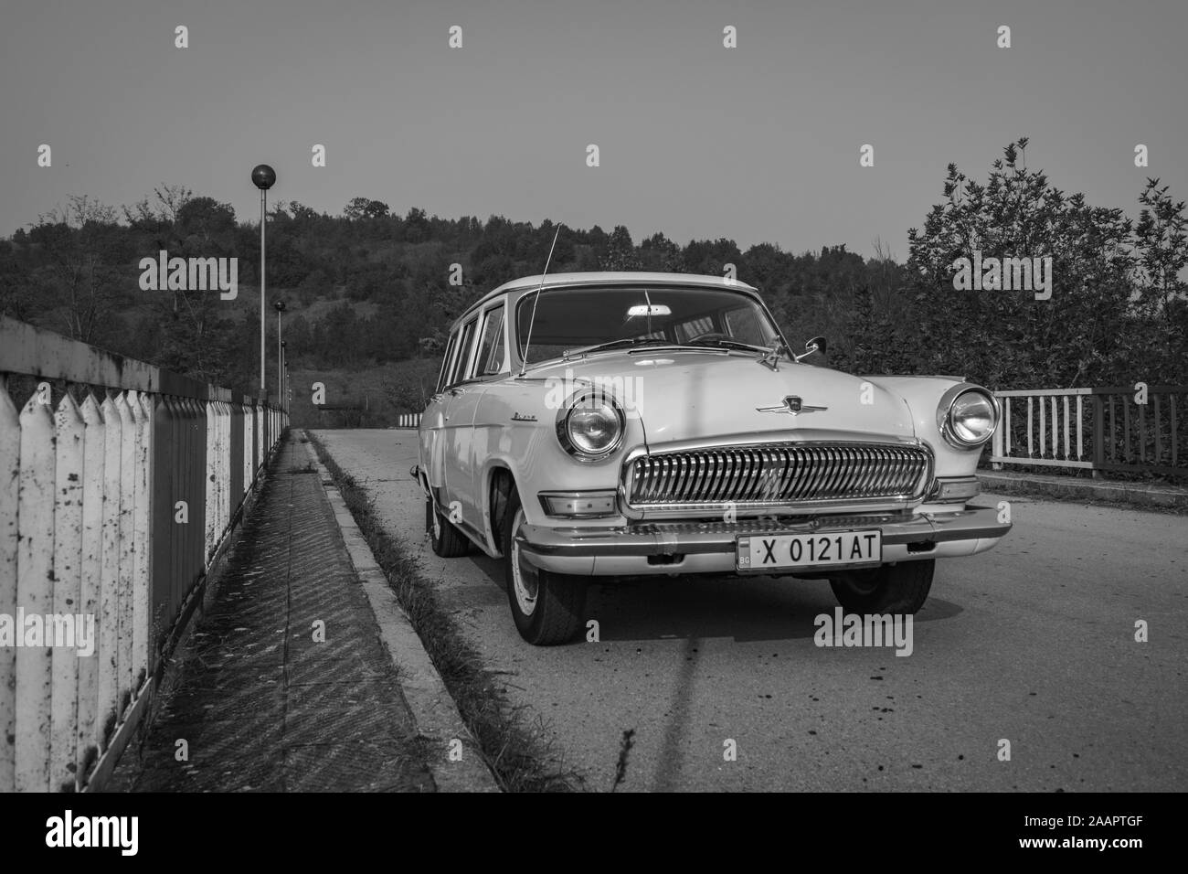 Beautiful black and white image of a vintage Volga - model 1963 Stock ...