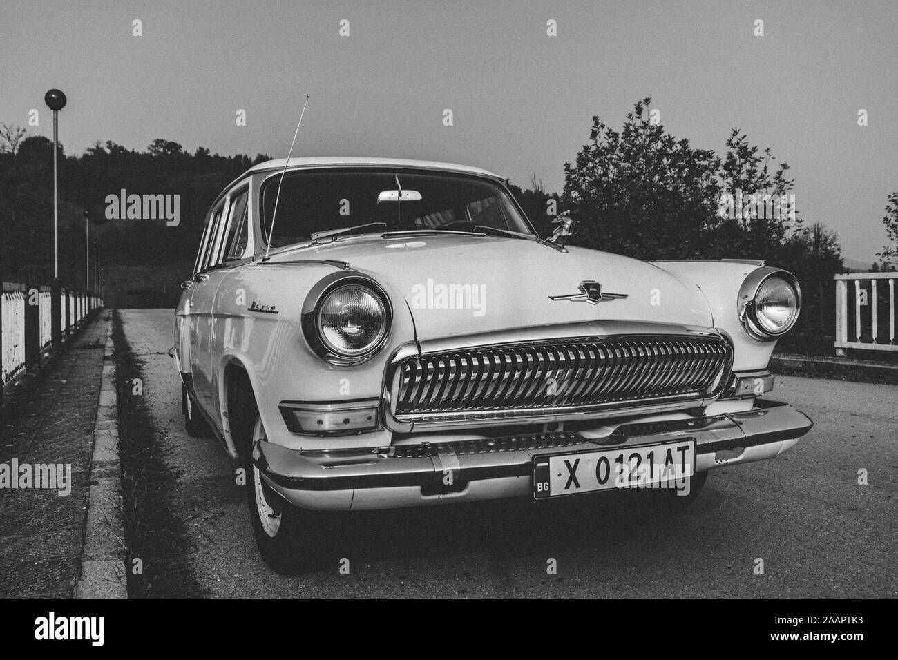 Beautiful black and white image of a vintage Volga - model 1963 Stock ...