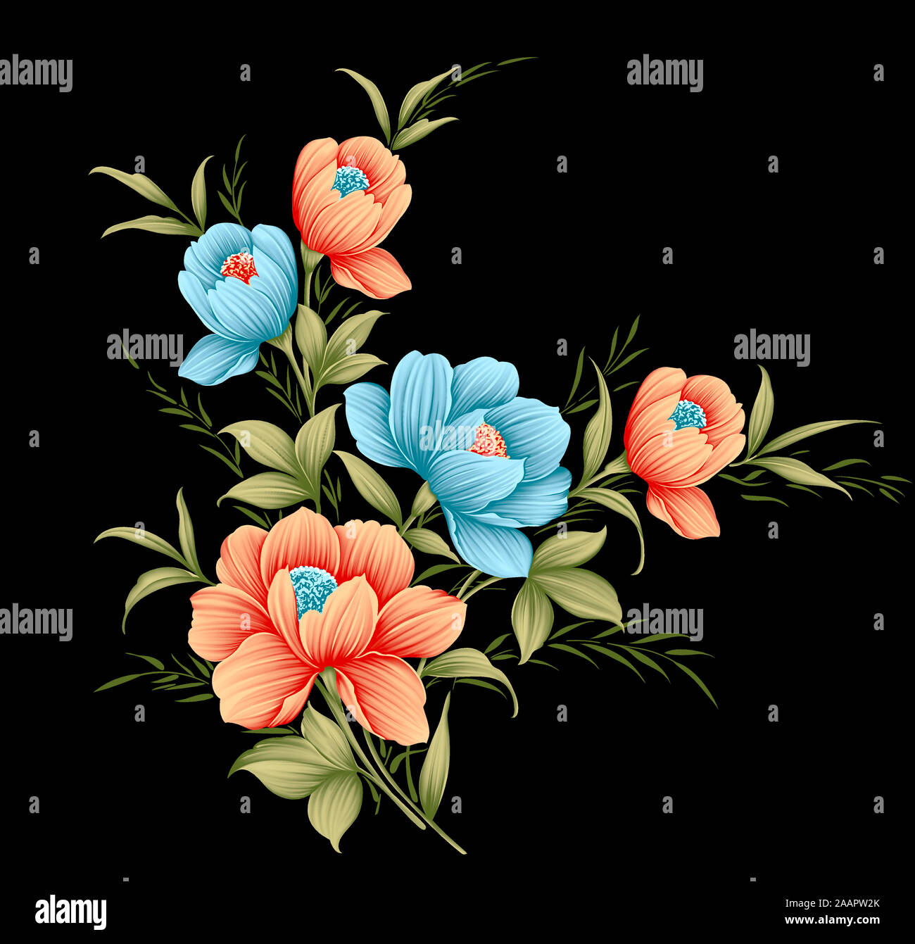 textile flower design motif background black Stock Photo - Alamy