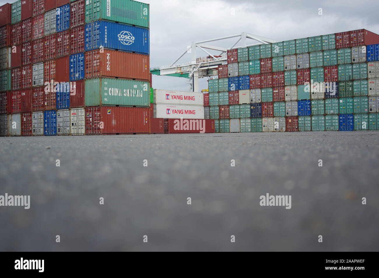 Freight shipping containers at the docks Stock Photo - Alamy