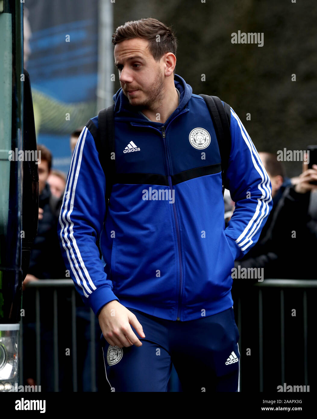 Leicester City goalkeeper Danny Ward arrives at the stadium ahead of ...