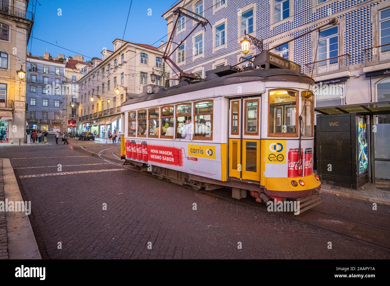 A Trolley Making Its Way Through the City , Lisbon, Portugal Stock ...