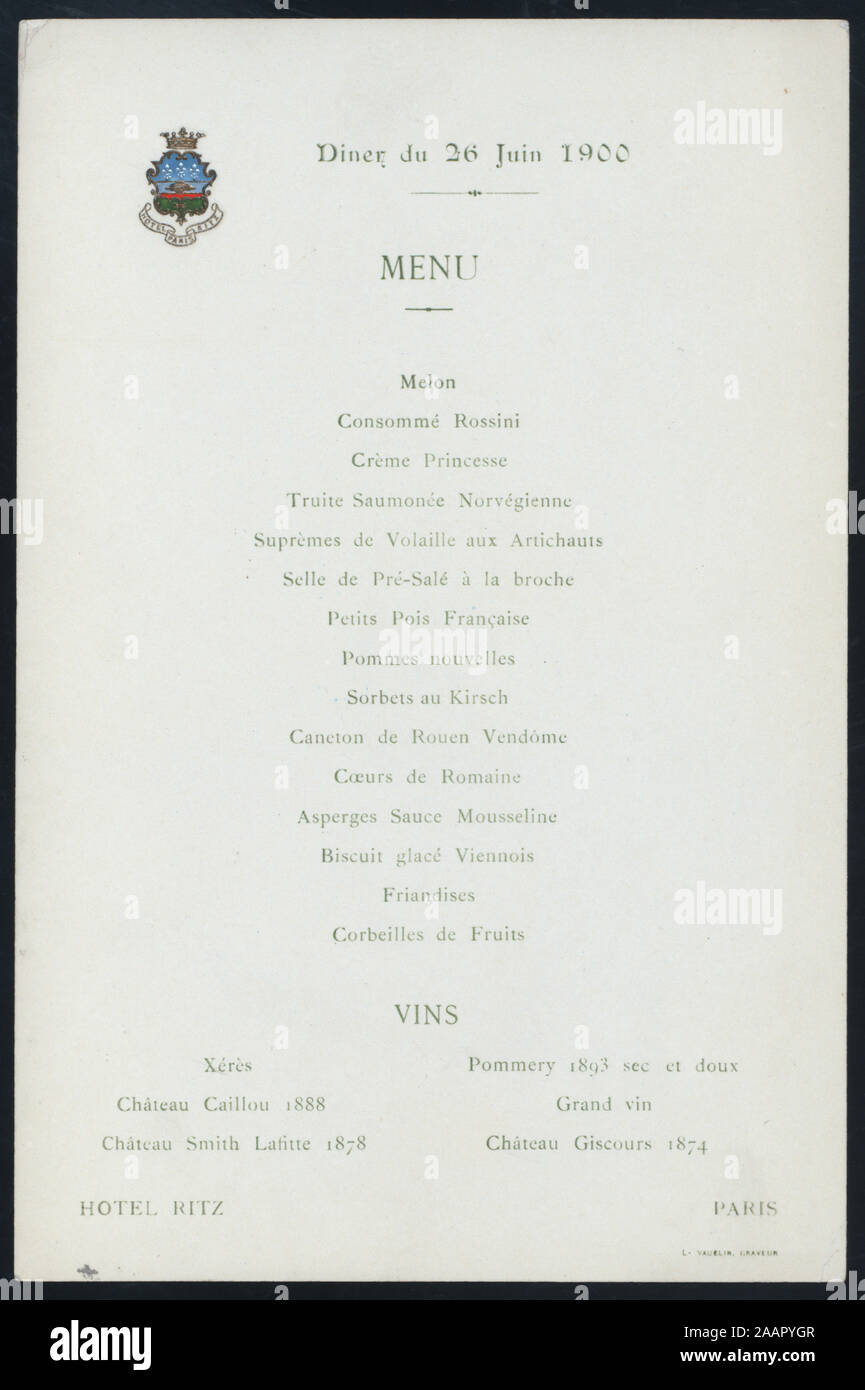 The ritz paris menu hi-res stock photography and images - Alamy