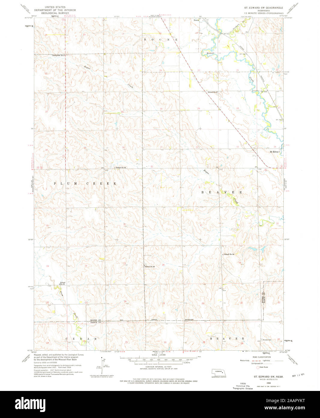 USGS TOPO Map Nebraska NE St Edward SW 317250 1958 24000 Restoration ...