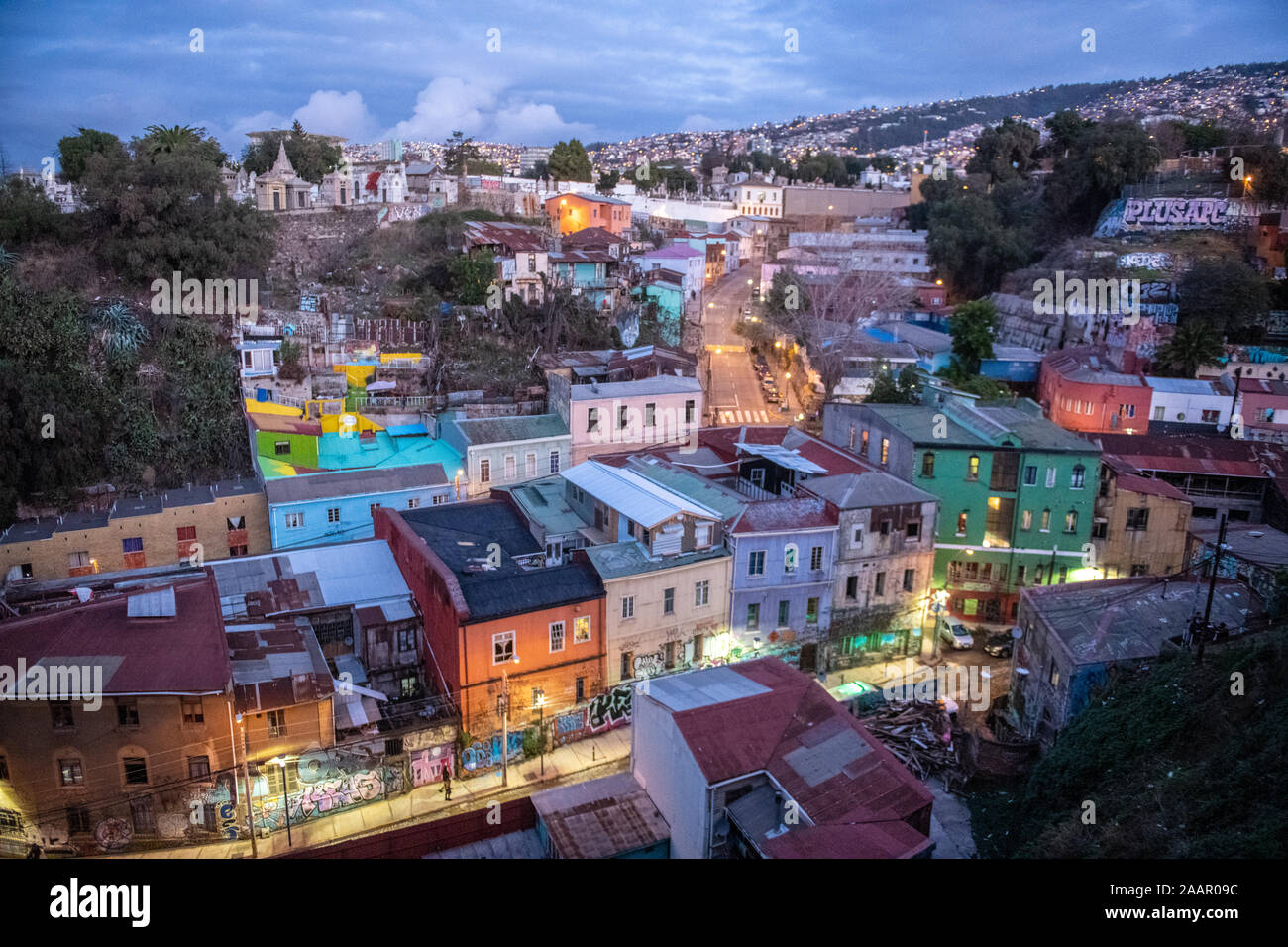 Cerro Concepcion, the historical district of the seaport of Valparaiso ...