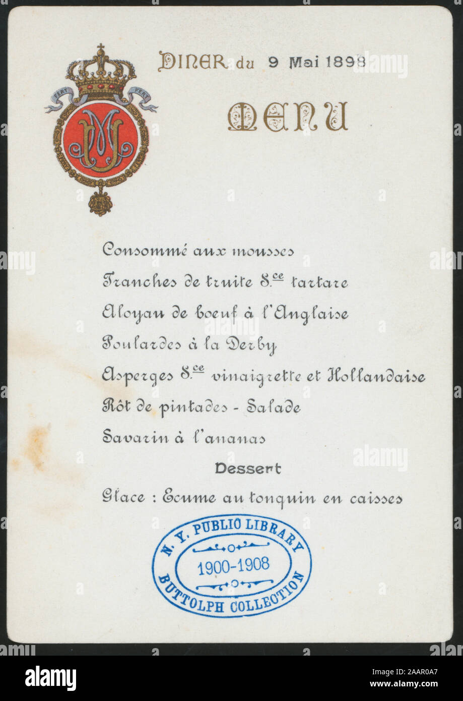 DINNER (held by) (KING UMBERTO) (at) (ROME, ITALY) FRENCH; [SPONSOR ...