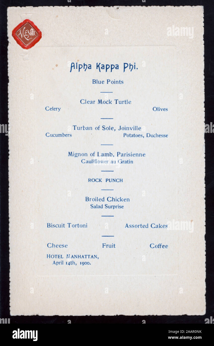 DINNER (held by) ALPHA KAPPA PHI (at) HOTEL MANHATTAN (NY) (HOTEL ...