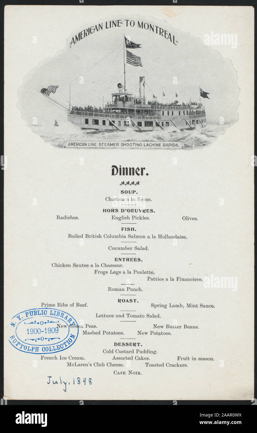 DINNER (held by) AMERICAN LINE TO MONTREAL (at) AT SEA (SS ...