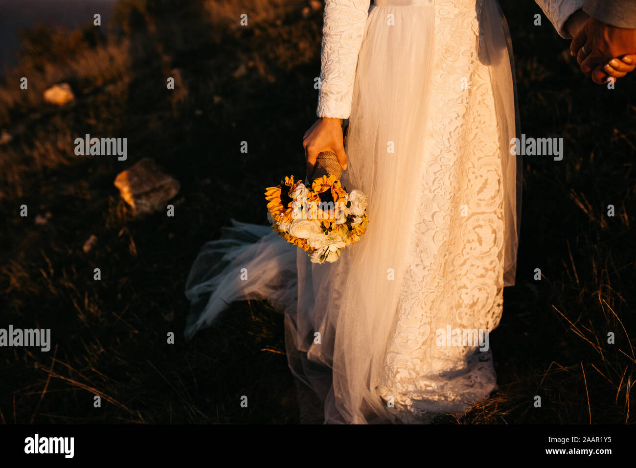 Beautiful couple having a romantic moment on their weeding day, in ...