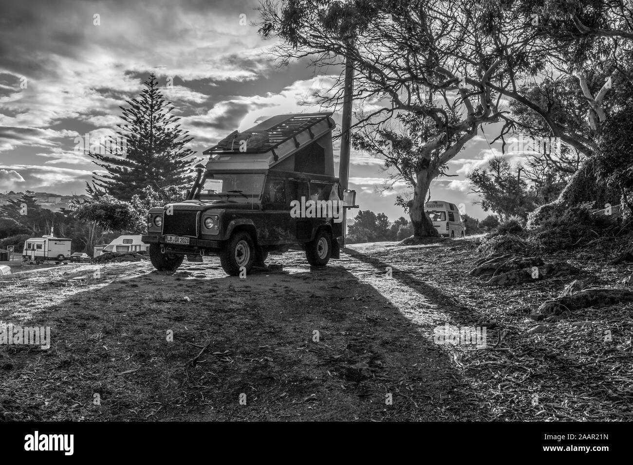 Vintage Land Rover Defender, Camper Conversion Stock Photo - Alamy