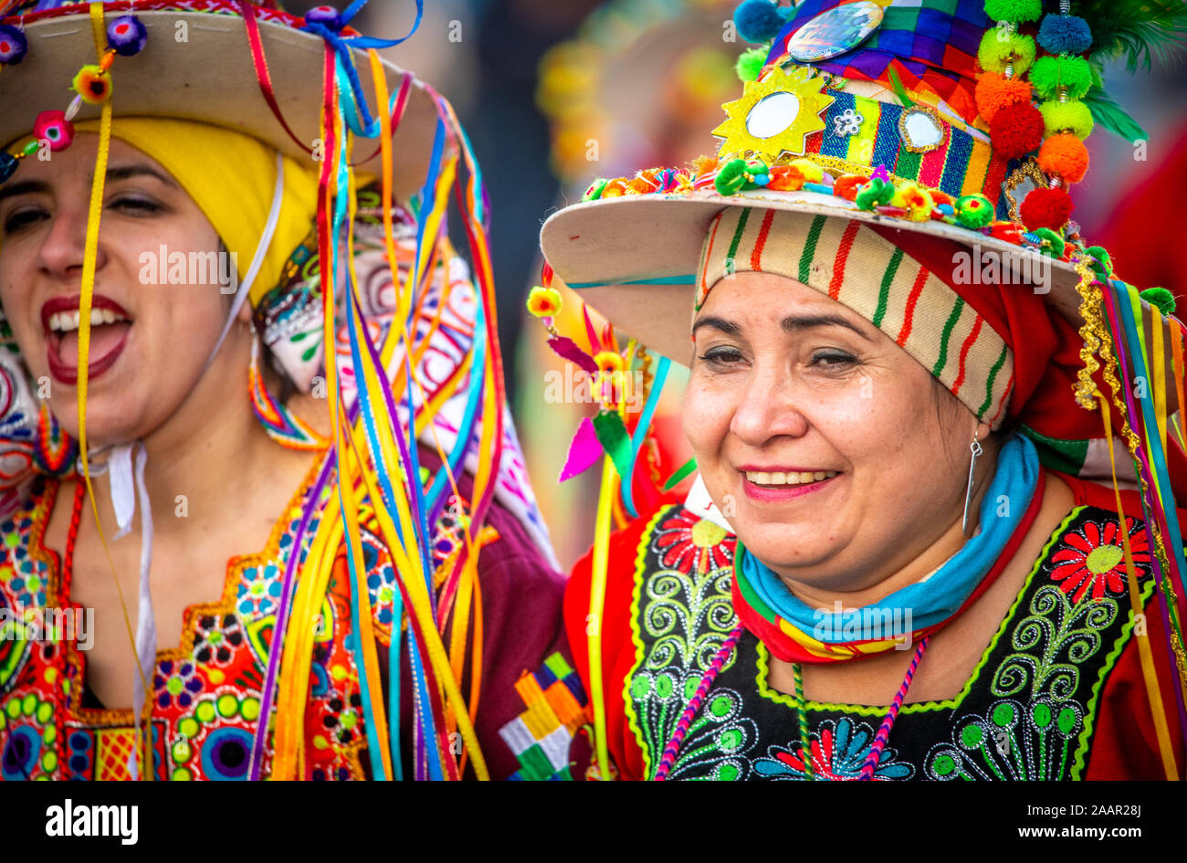 Chileans participating in traditional festival costumes, Valparaiso ...