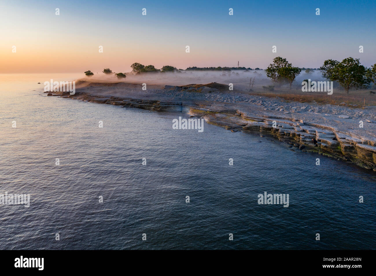 Stone wall on the Baltic sea in the summer. Osmussaar coast, island in ...