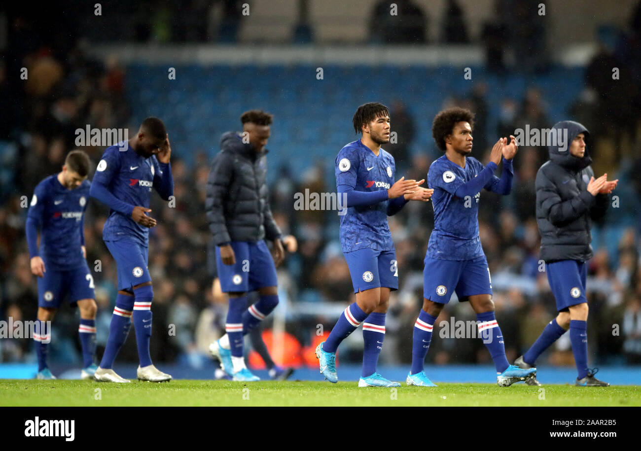 Chelsea players appear dejected after the final whistle during the ...