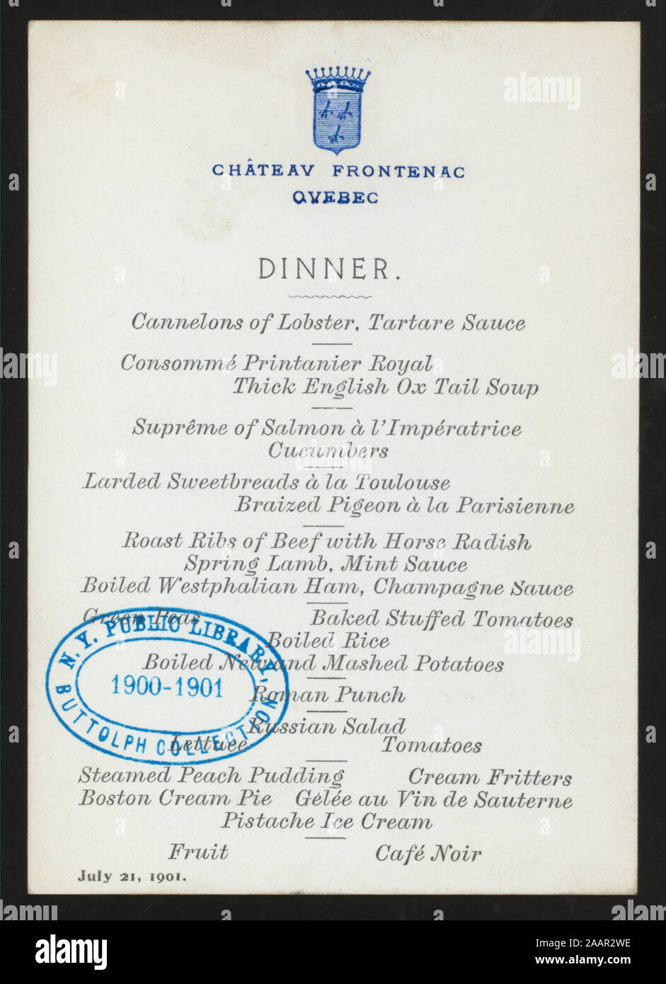 DINNER (held by) CHATEAU FRONTENAC HOTEL (at) QUEBEC, CANADA (HOTEL ...
