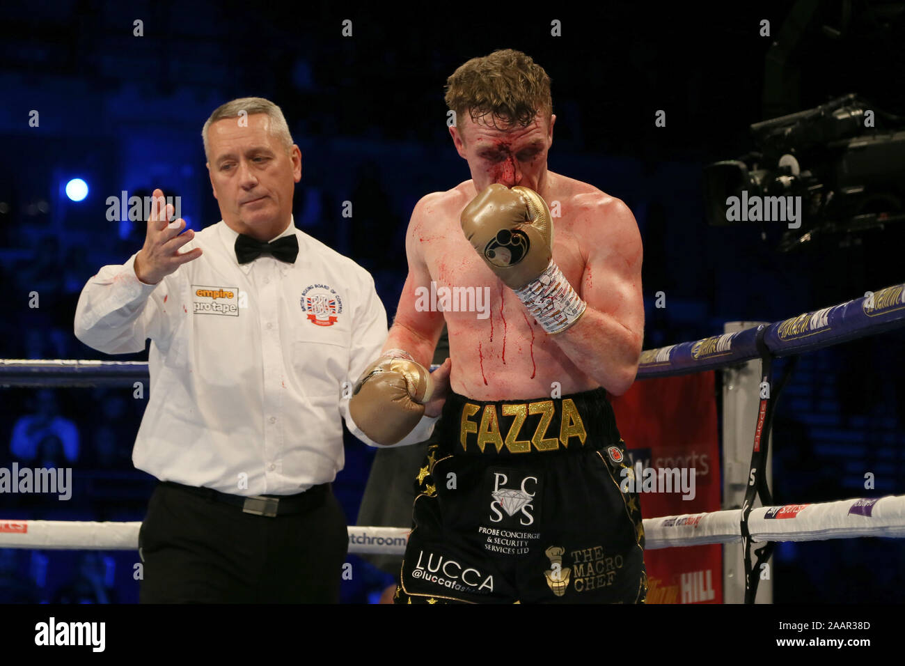 Tom Farrell during the SUPER-LIGHTWEIGHT CONTEST at the M&S Bank Arena ...