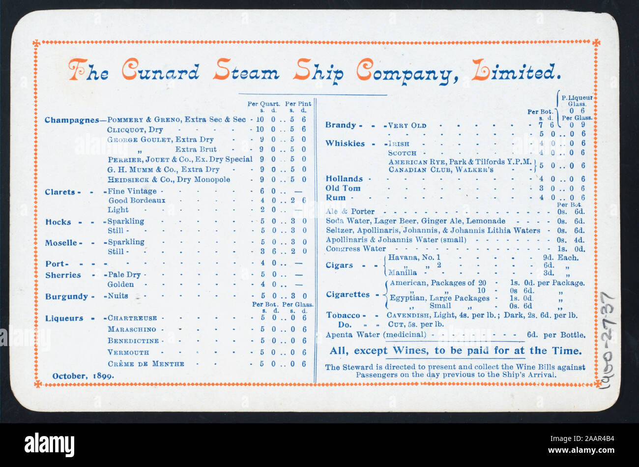 DINNER (held by) CUNARD LINE (at) RMS LUCANIA (SS;) STEAMSHIP LOGO AT ...