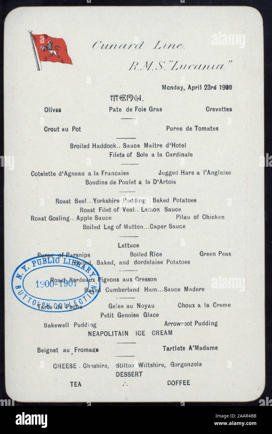 DINNER (held by) CUNARD LINE (at) RMS LUCANIA (SS;) WINE LIST ON BACK ...