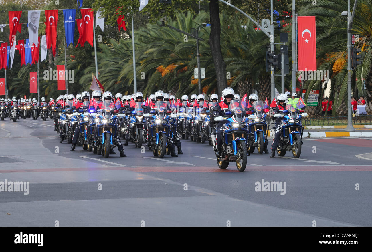 ISTANBUL, TURKEY - OCTOBER 29, 2019: Mobilized gendarme forces pass ...