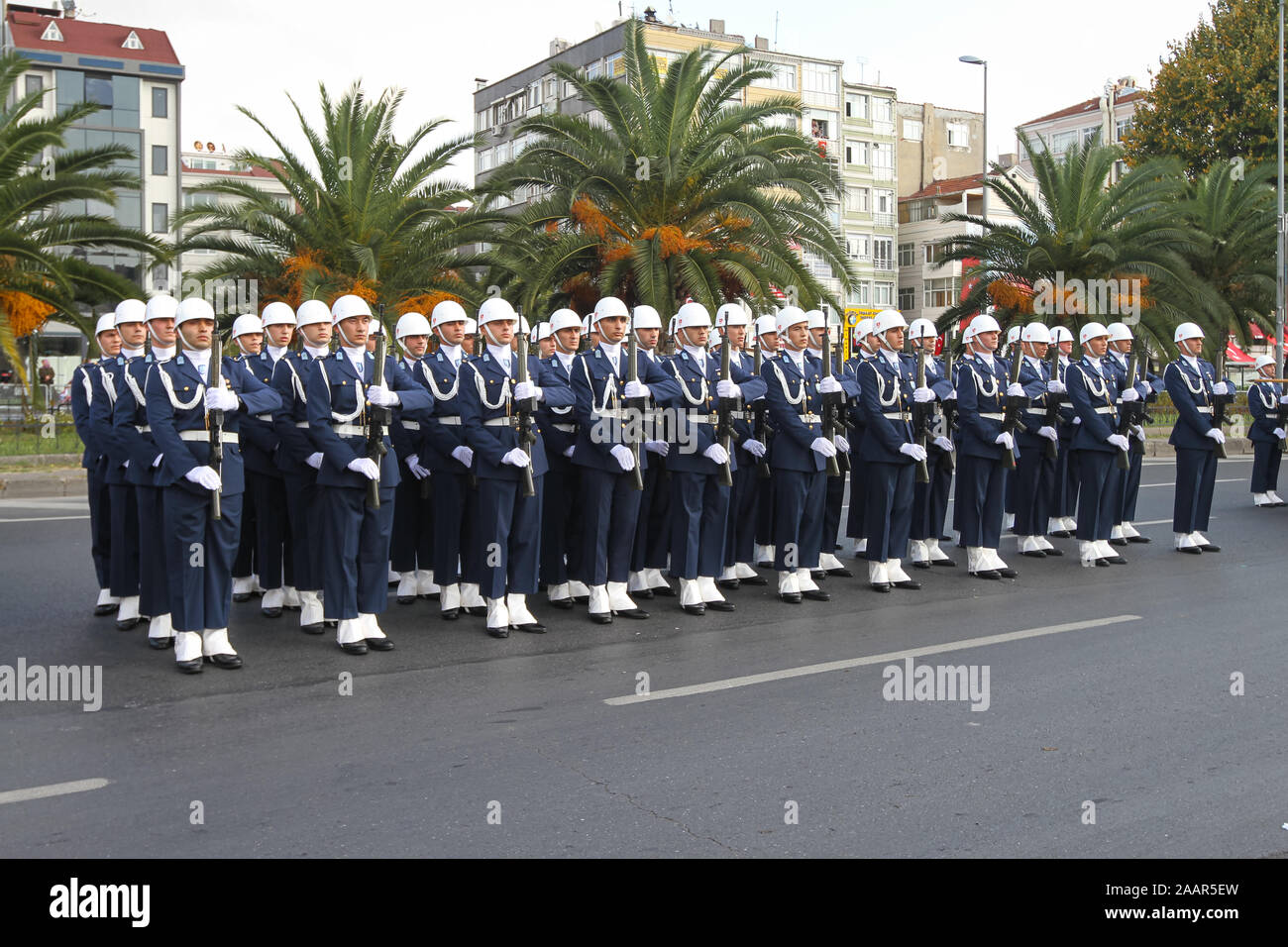 ISTANBUL, TURKEY - OCTOBER 29, 2019: Soldiers salute during 29 October ...