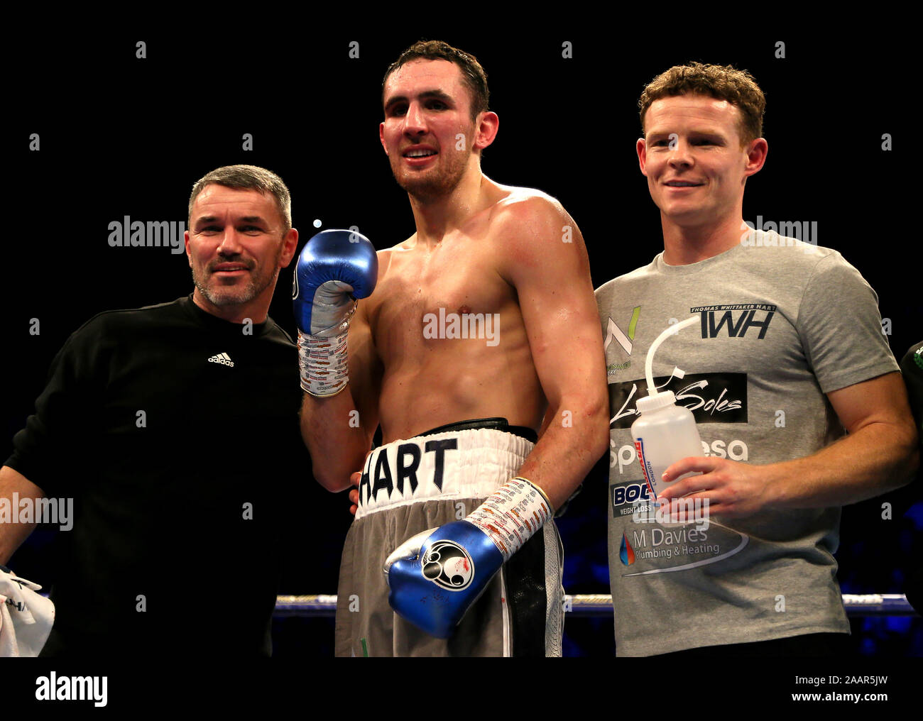 Thomas Whittaker-Hart (centre) celebrates winning against Josip ...