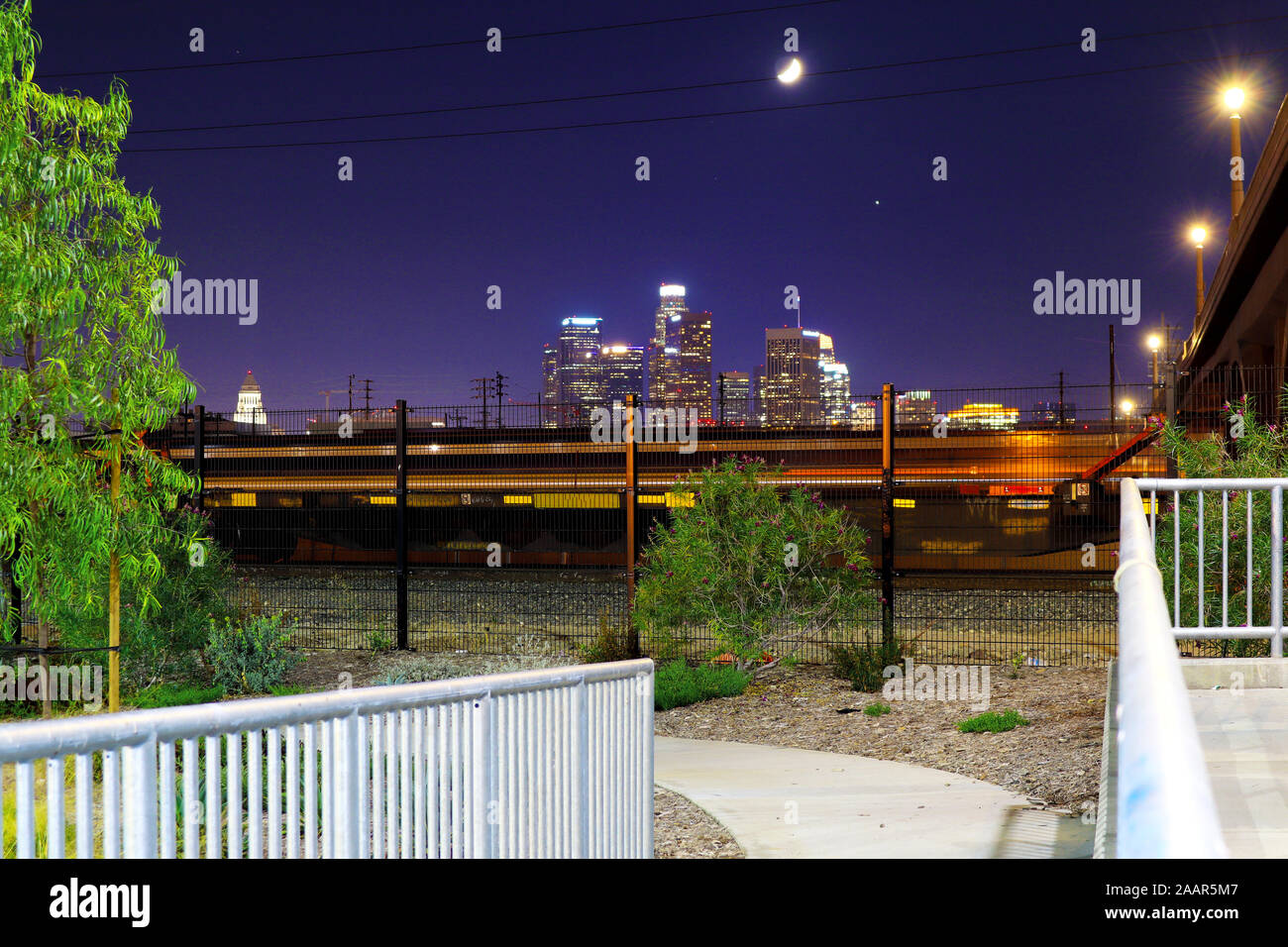 LOS ANGELES (California) Skyscrapers at Night view from Downey ...