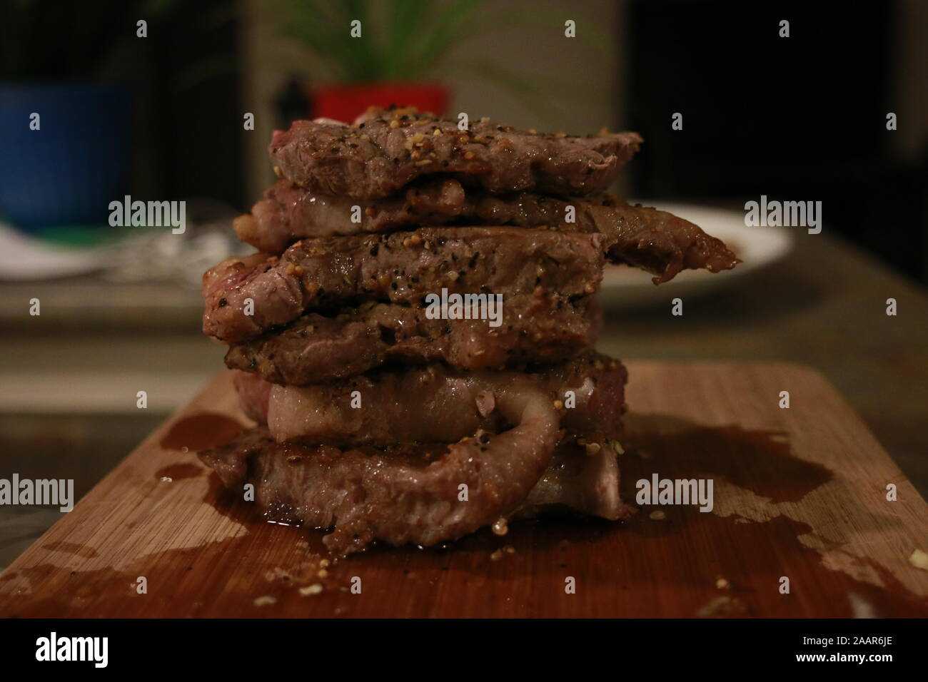 Grill meat being cut fork hi-res stock photography and images - Alamy