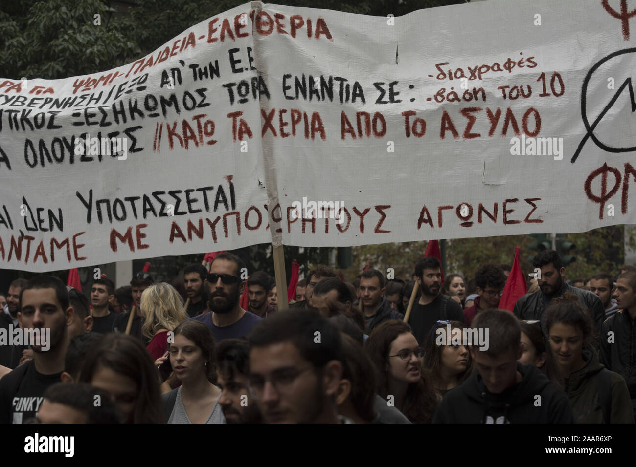 Athens, Greece. 17th Nov, 2019. Leftists march shouting slogans against ...