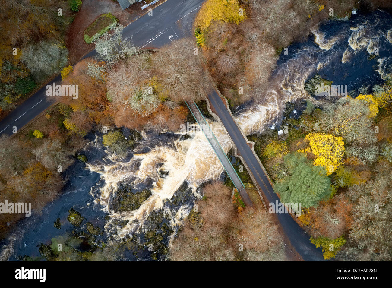 River rapids under Bridge at Falls of Feugh near Banchory UK Stock ...
