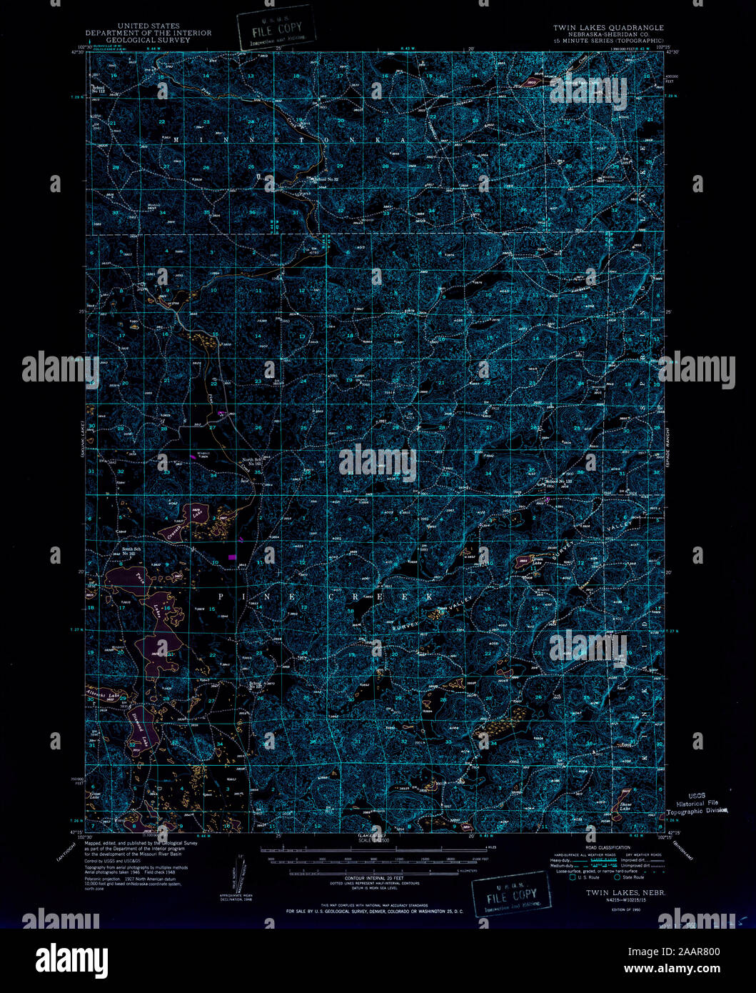 USGS TOPO Map Nebraska NE Twin Lakes 317679 1950 62500 Inverted ...