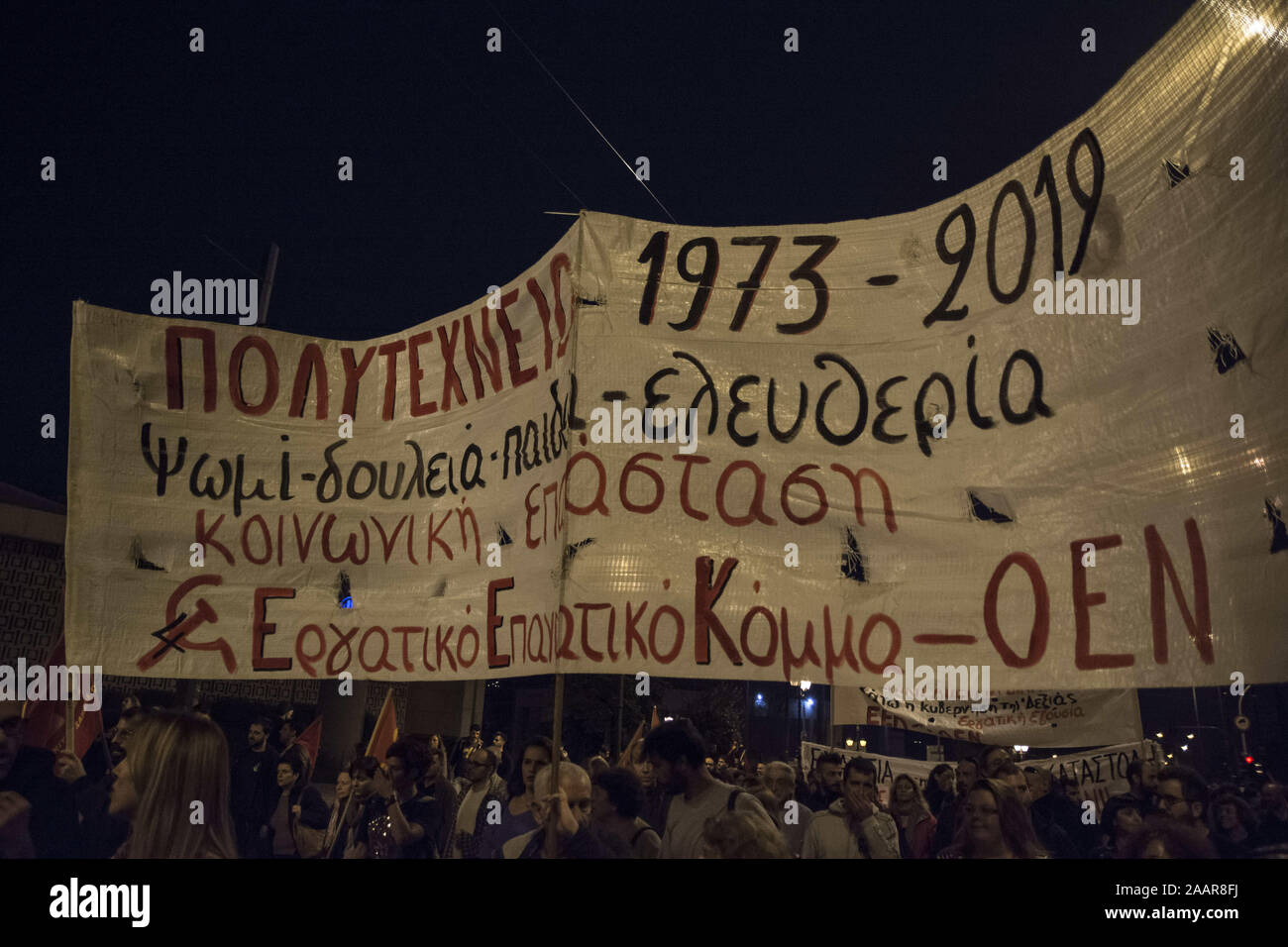 Athens, Greece. 17th Nov, 2019. Leftists march shouting slogans against ...