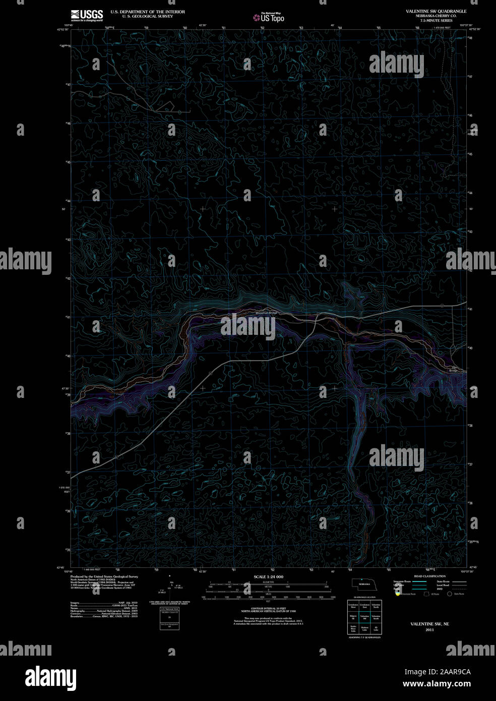 USGS TOPO Map Nebraska NE Valentine SW 20111027 TM Inverted Restoration ...