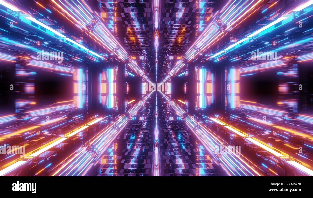 futuristic sci-fi space tunnel corridor with reflective bricks texture ...