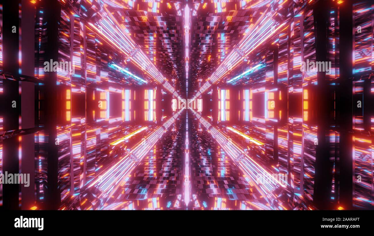 futuristic sci-fi space tunnel corridor with reflective bricks texture ...