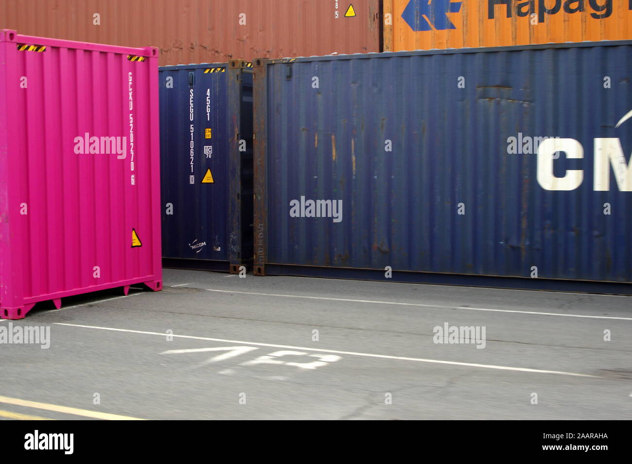 Freight shipping containers at the docks Stock Photo - Alamy