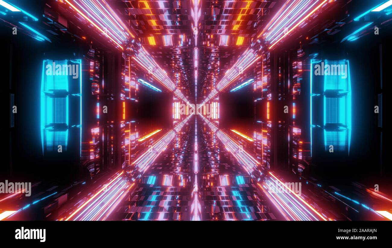 futuristic sci-fi space tunnel corridor with reflective bricks texture ...