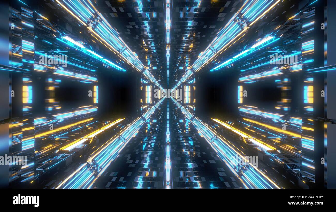 futuristic sci-fi space tunnel corridor with reflective bricks texture ...