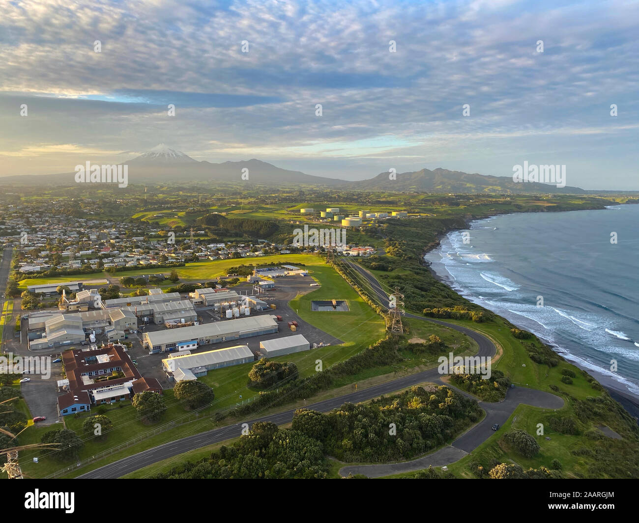 Vista of New Plymouth and Mt Taranaki from Paritutu Rock Stock Photo ...