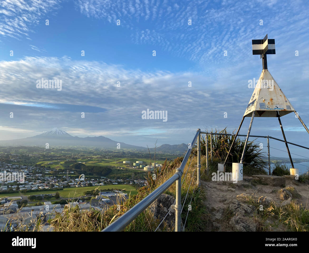Vista of New Plymouth and Mt Taranaki from Paritutu Rock Stock Photo ...