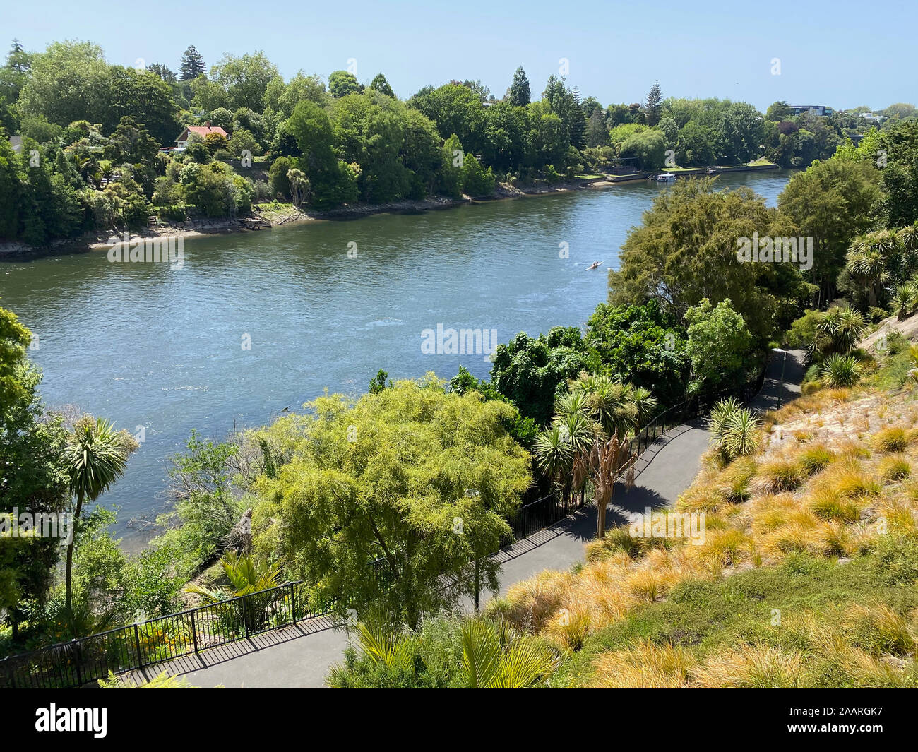 Waikato River trail through central Hamilton, New Zealand Stock Photo ...