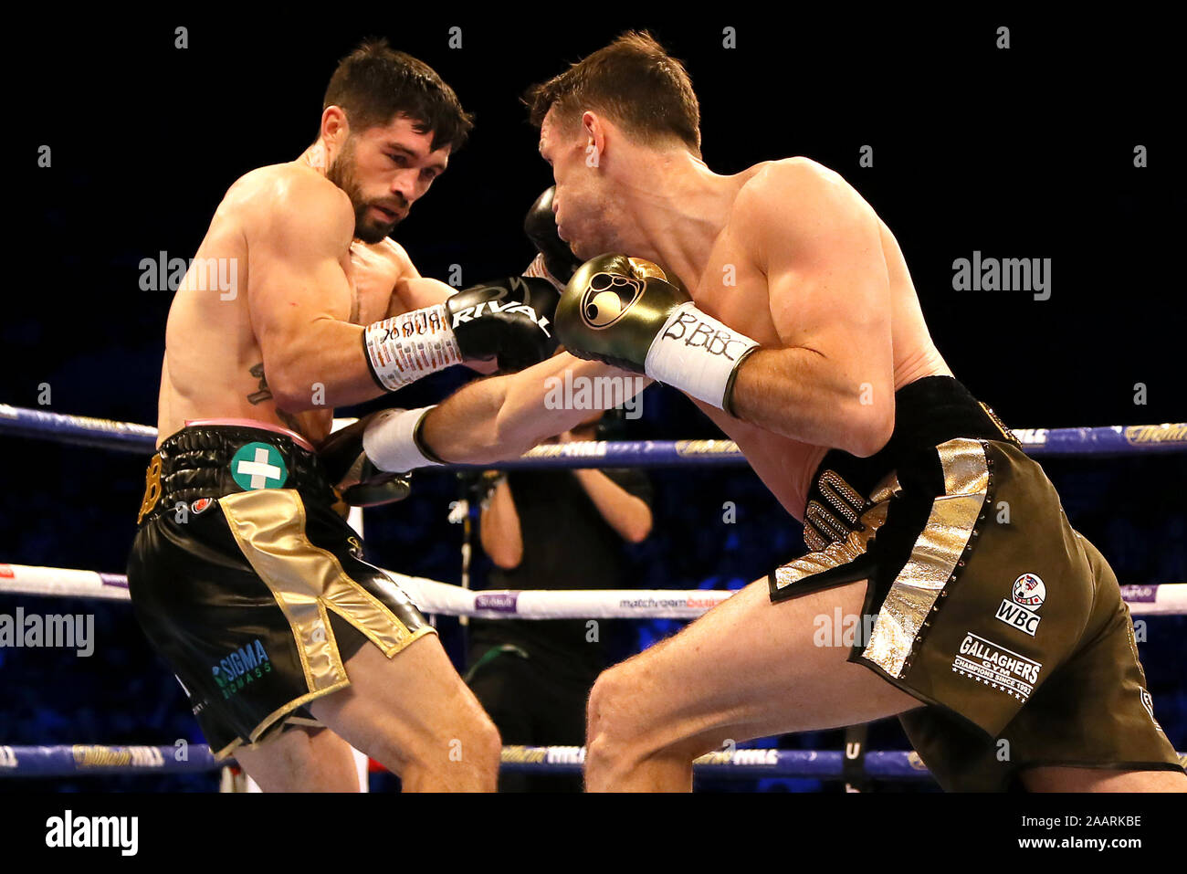 John Ryder (left) and Callum Smith during the WBA World, WBC Diamond ...