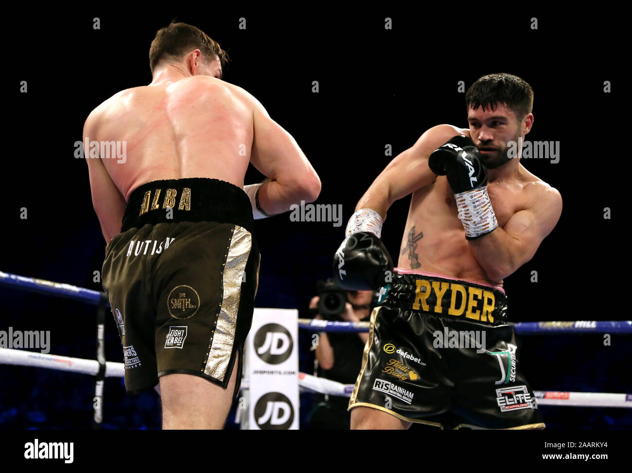 Callum Smith (left) and John Ryder during the WBA World, WBC Diamond ...