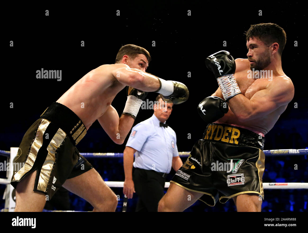 Callum Smith (left) and John Ryder during the WBA World, WBC Diamond ...