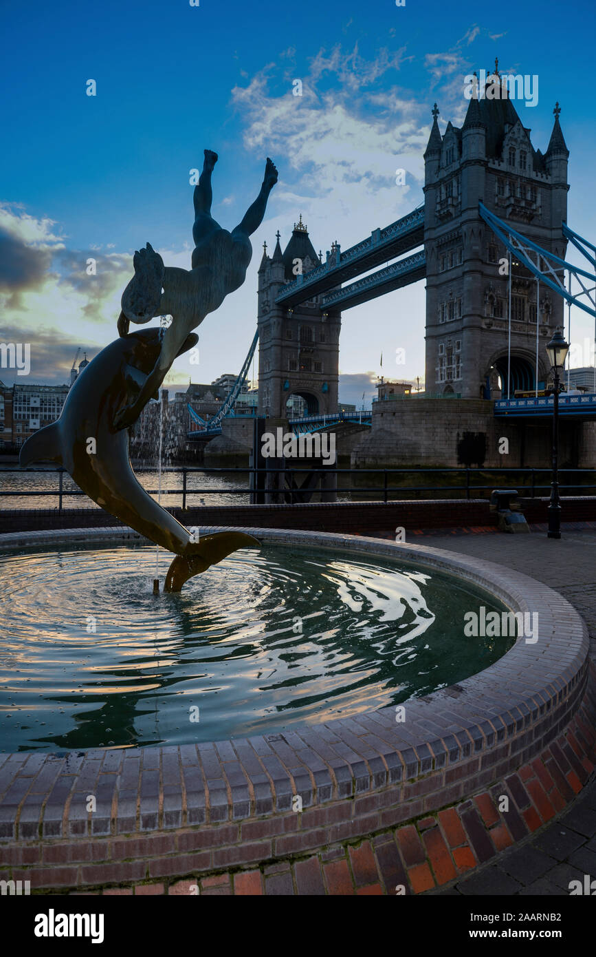 Girl With A Dolphin, statue by David Wynne, on the north bank of the ...