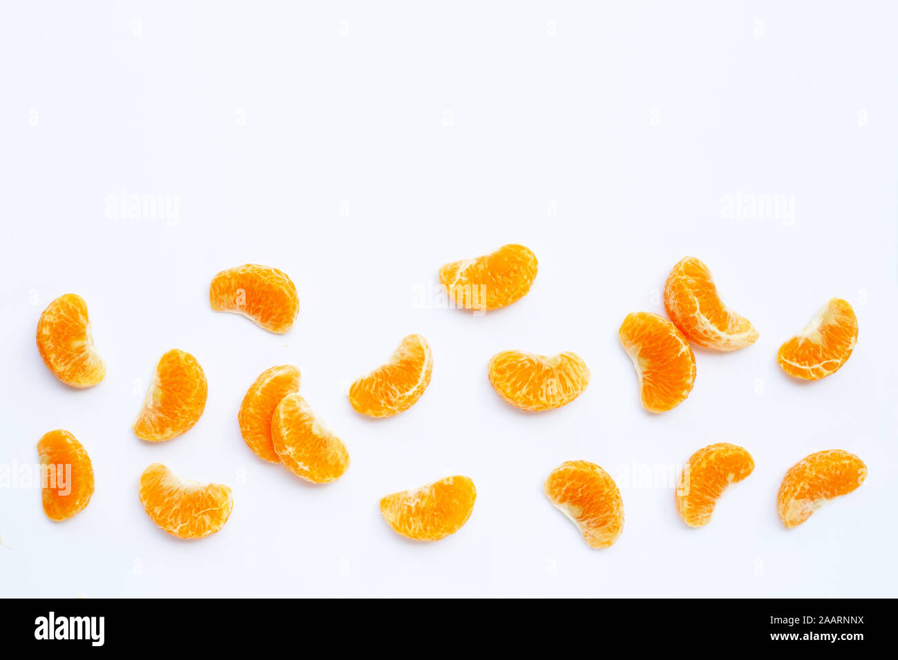 Mandarin segments, Fresh orange isolated on white background. Top view ...