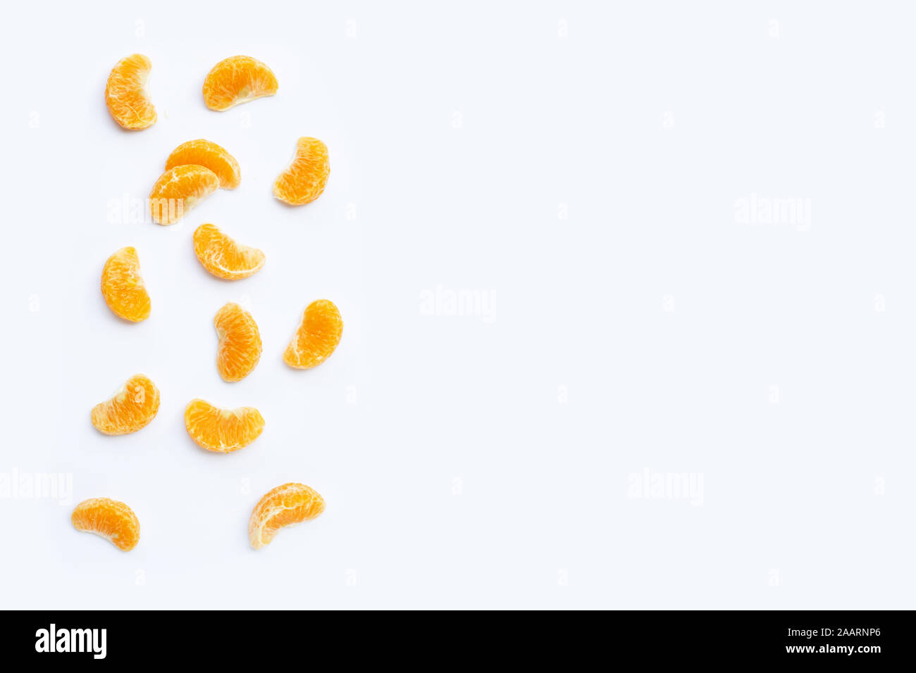 Mandarin segments, Fresh orange isolated on white background. Top view ...
