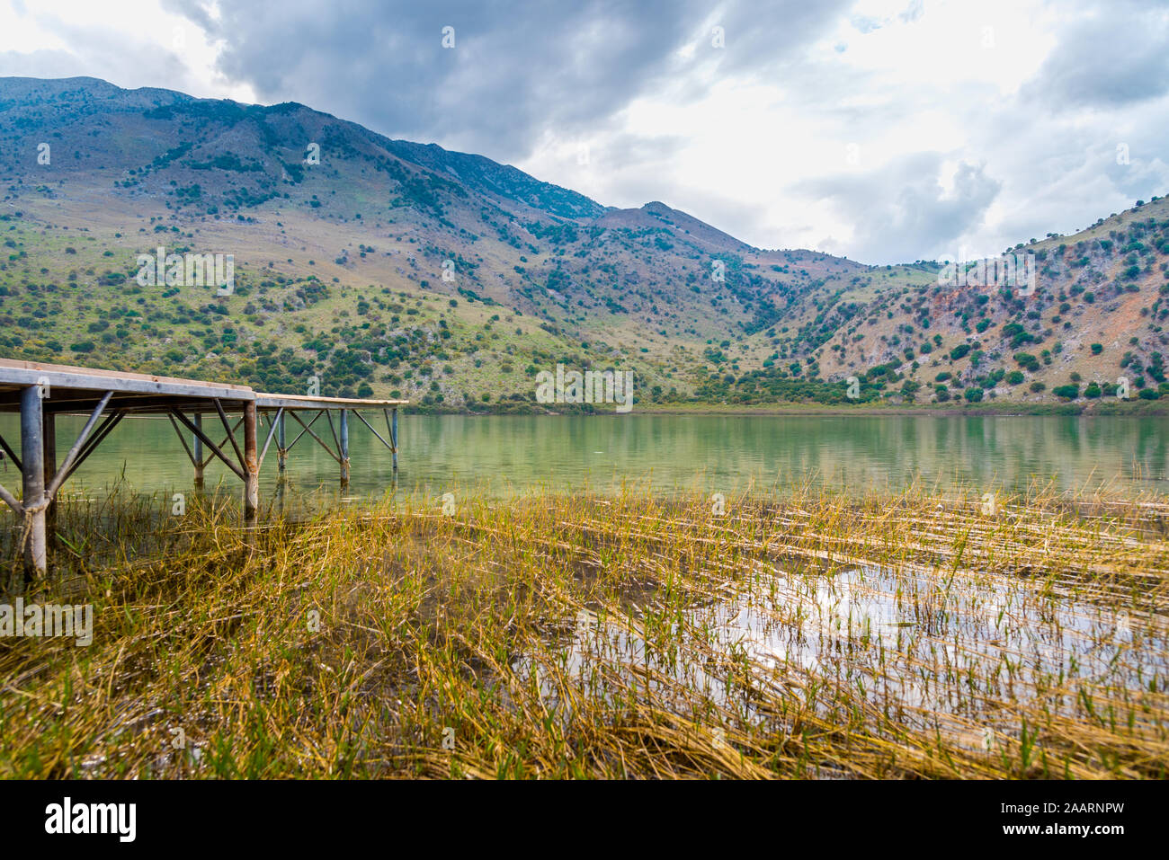 Panorama of the natural lake Kournas at Chania, Crete Stock Photo - Alamy