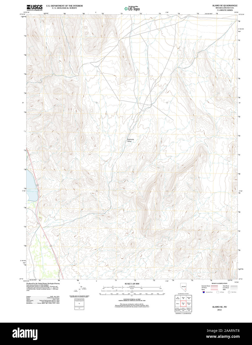 USGS TOPO Map Nevada NV Alamo SE 20120131 TM Restoration Stock Photo ...