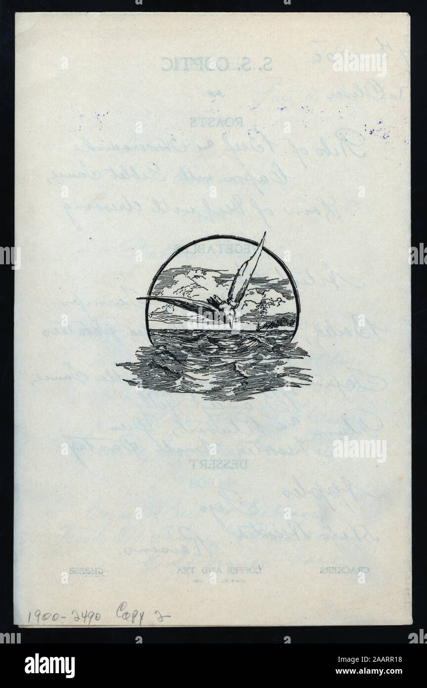 DINNER (held by) OCCIDENTAL & ORIENTAL STEAMSHIP COMPANY (at) SS COPTIC ...