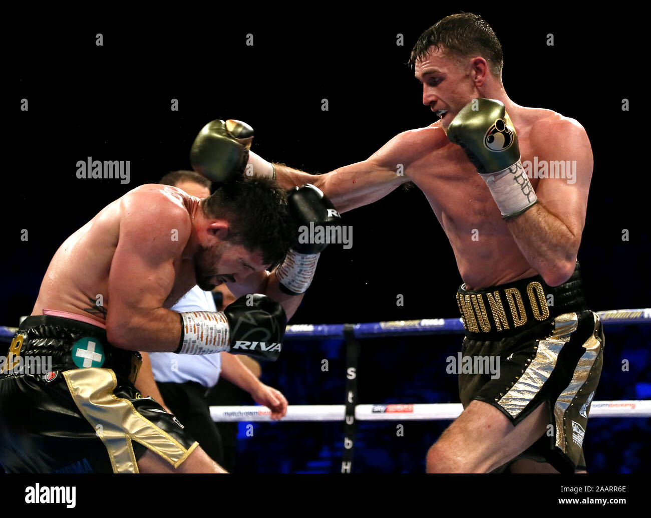 John Ryder (left) and Callum Smith during the WBA World, WBC Diamond ...