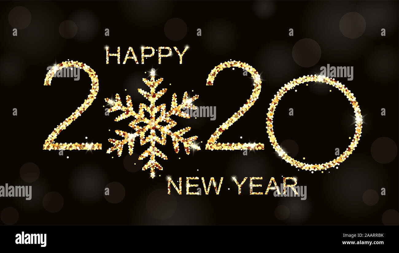 Elegant New 2020 Year Background with golden snowflake on black ...
